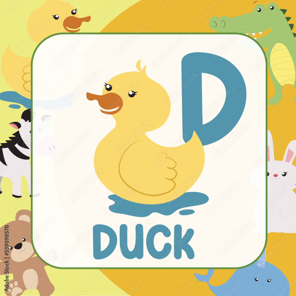 animals alphabet flashcard for toddlers. Learning card introducing ...