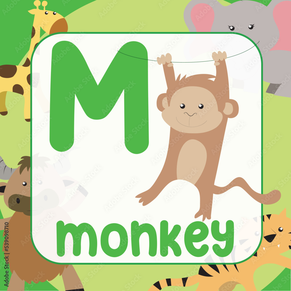 animals alphabet flashcard for toddlers. Learning card introducing ...