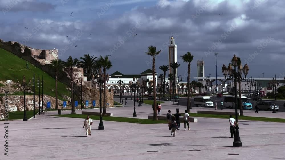 Vidéo Stock Front Tanger Medina View. Ancient Castle-Port Fragment of ...