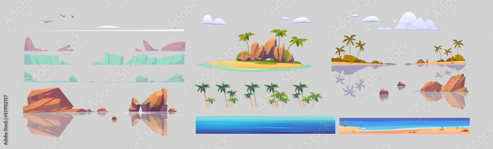 Tropical island landscape constructor for game. Set of nature graphic ...