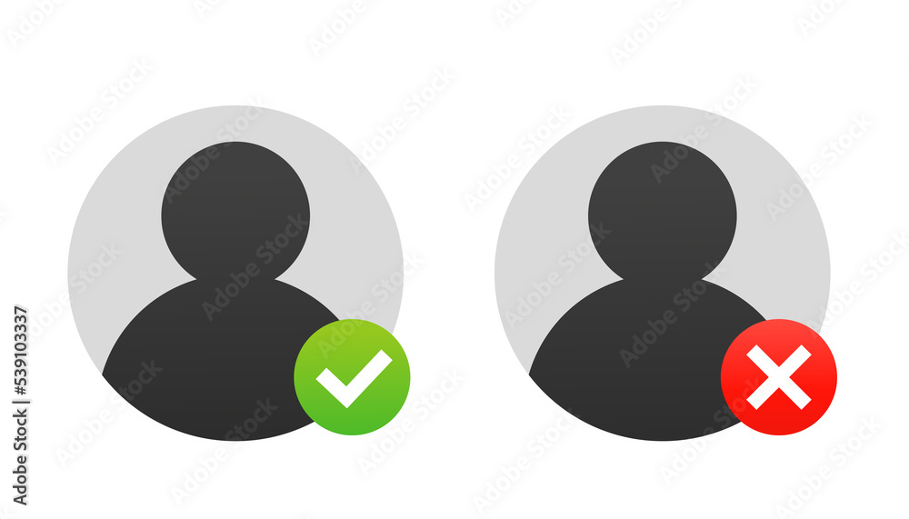 Profile icon with a check mark and a cross. Vector illustration Stock ...