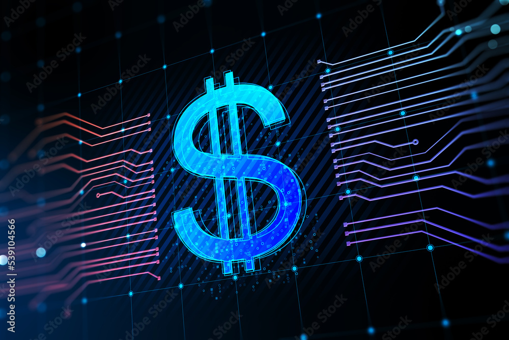 Business finance and money exchange concept with blue digital graphic ...