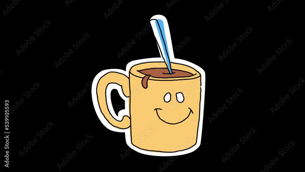 Hand Drawn Colorful Animated Cartoon Sticker. Black png Background. 4K ...