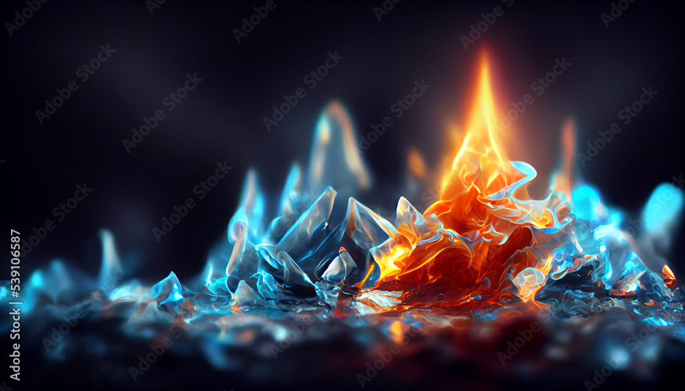 Ilustração do Stock: melt ice crystals burning with red yellow fire ...