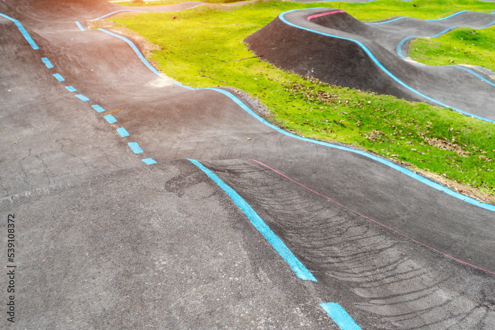 Off-Road Cycling Course.Asphalted bicycle pump track, racing speed ...