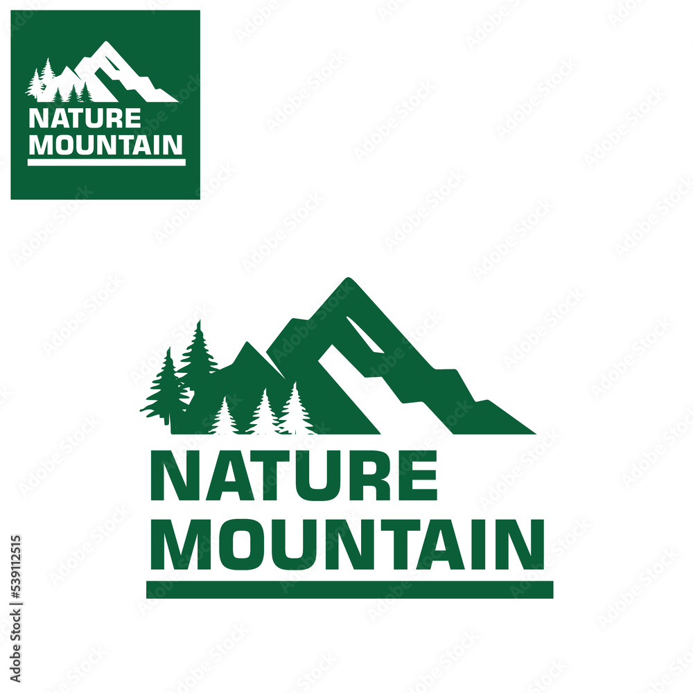 natural mountain logo, silhouette of green and simple drawing field ...