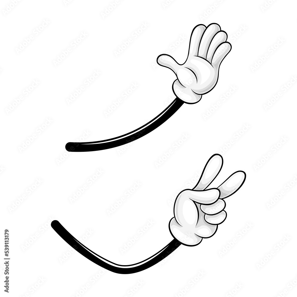 Cartoon Hand in White Glove Gesturing Waving and Showing V Sign Vector ...
