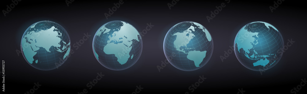 Blue Earth globe. World map set. Planet with continents. Vector ...