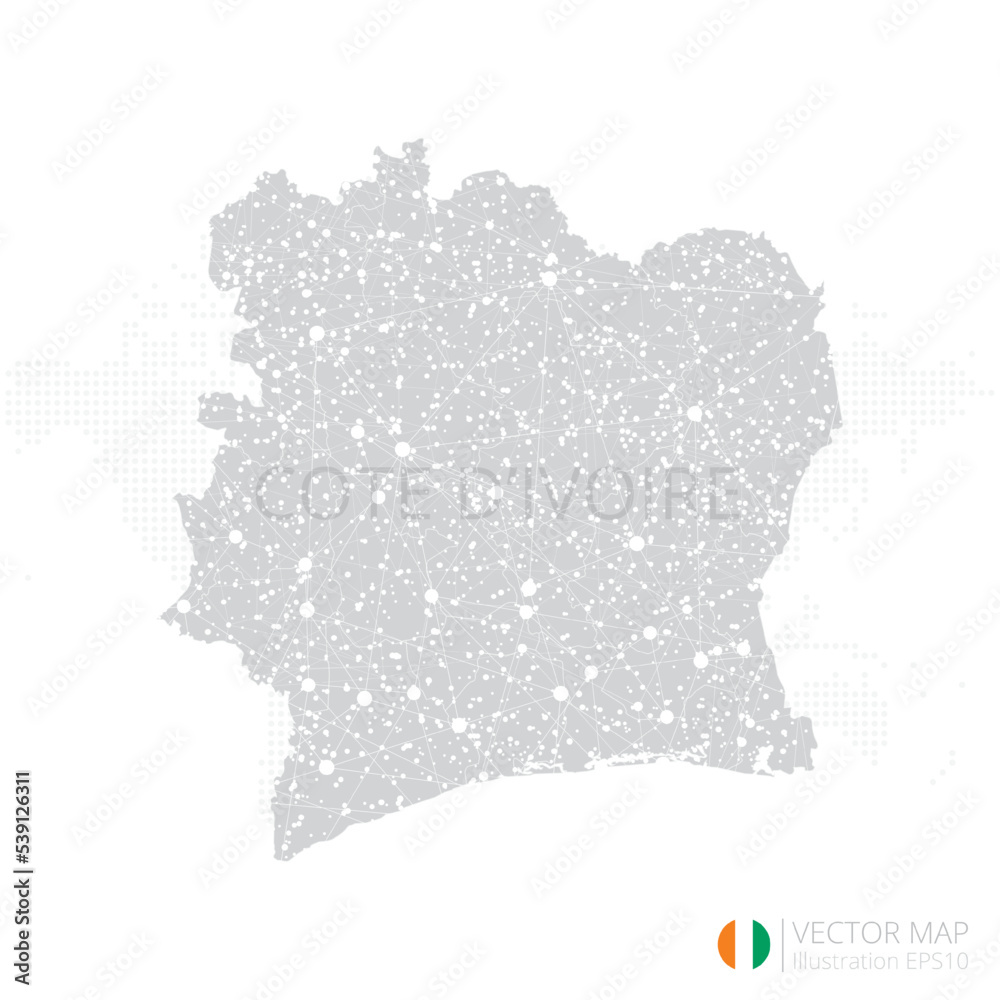Ivory Coast grey map isolated on white background with abstract mesh ...