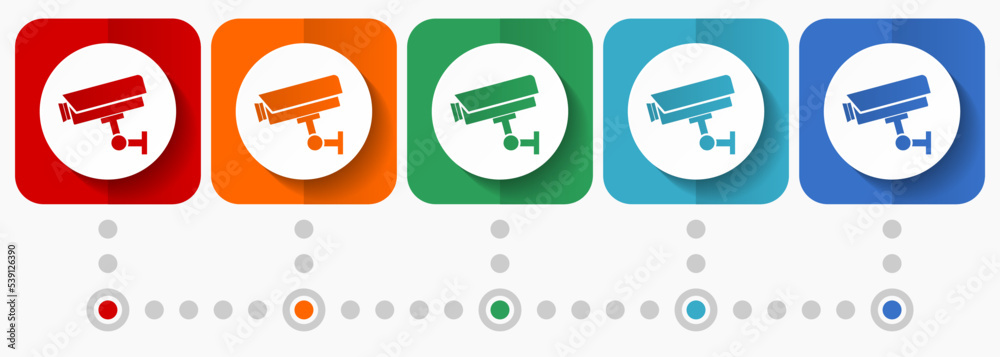 Cctv camera vector icons, infographic template, set of flat design ...