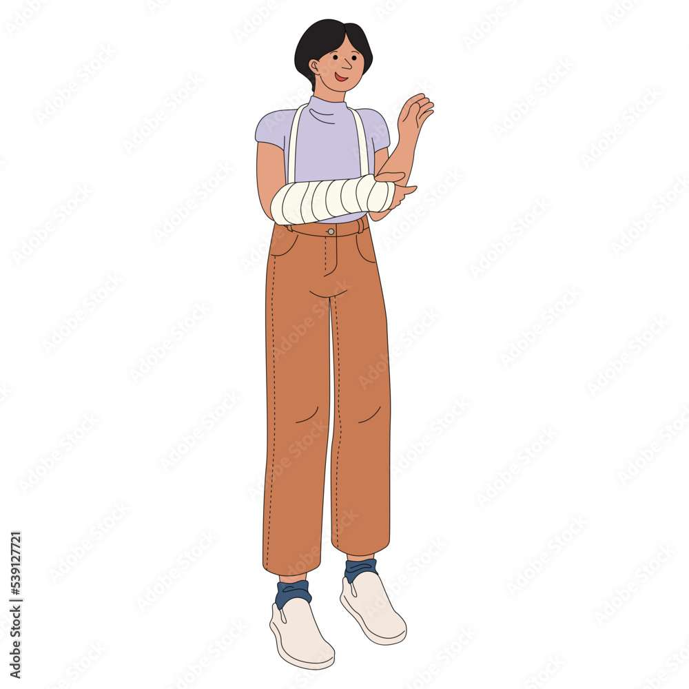 Broken arm woman vector illustration in line filled design Stock Vector ...