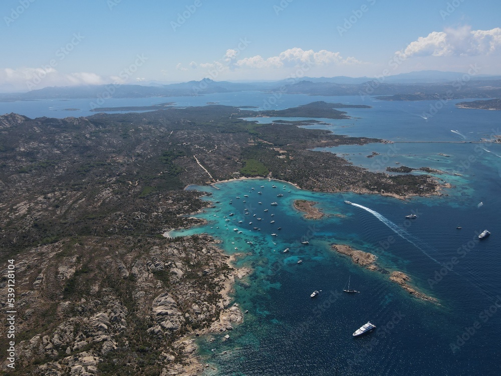 Aerial view of La Maddalena Island, Isola Giardinelli with the drone ...