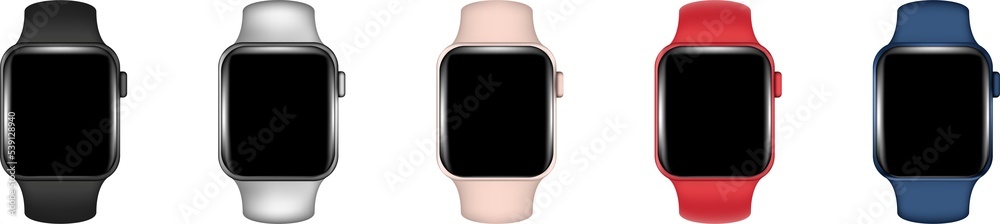 Realistic vector set of Apple watch on transparent background. Clock ...