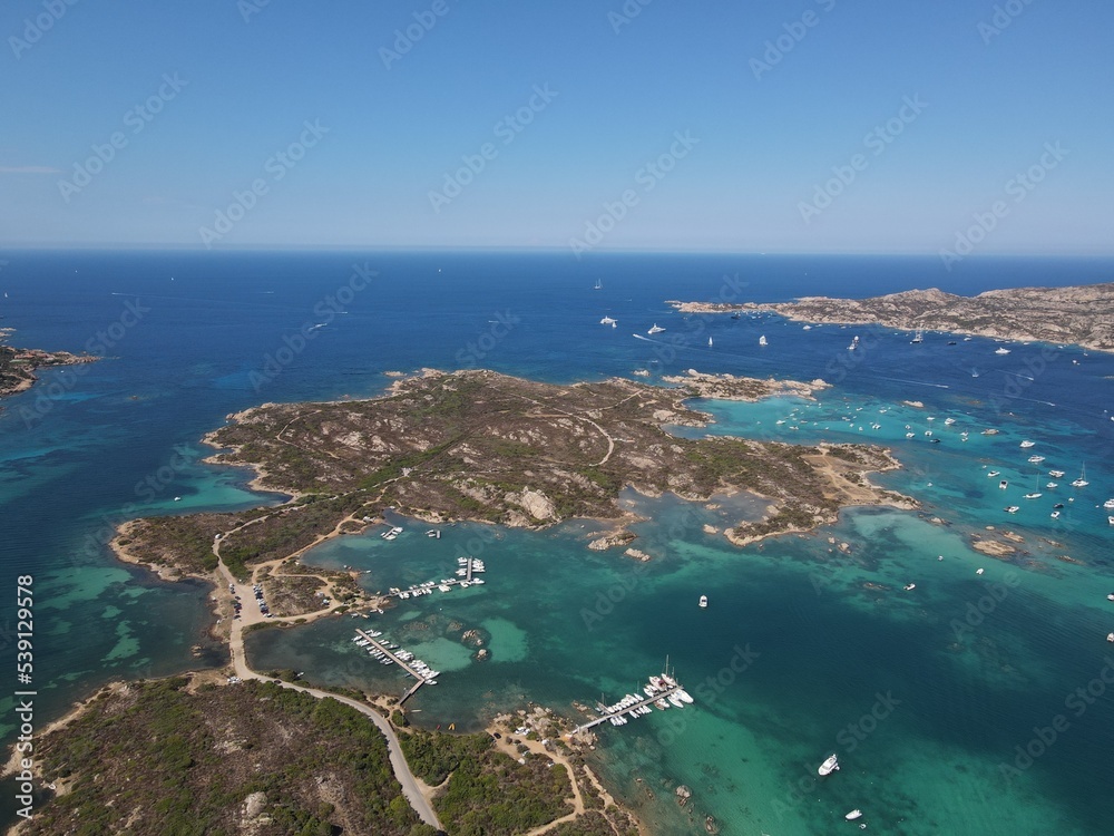 Aerial view of La Maddalena Island, Isola Giardinelli with the drone ...