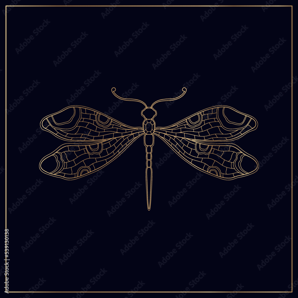 Art nouveau style dragonfly insect basic element. 1920-1930 years ...