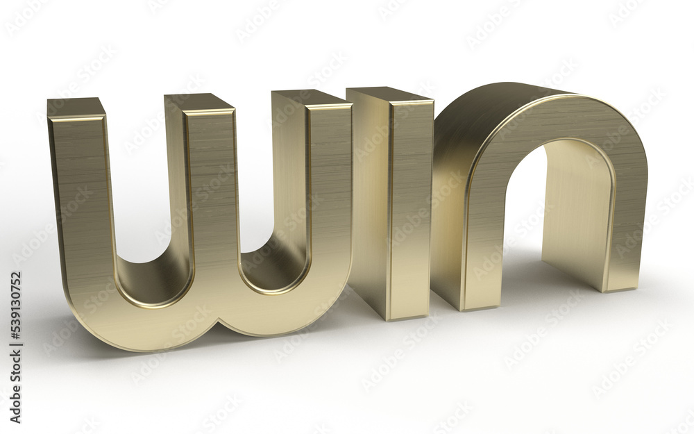 Isolated Word Win in Gold Metallic Material on White Background, Larger ...