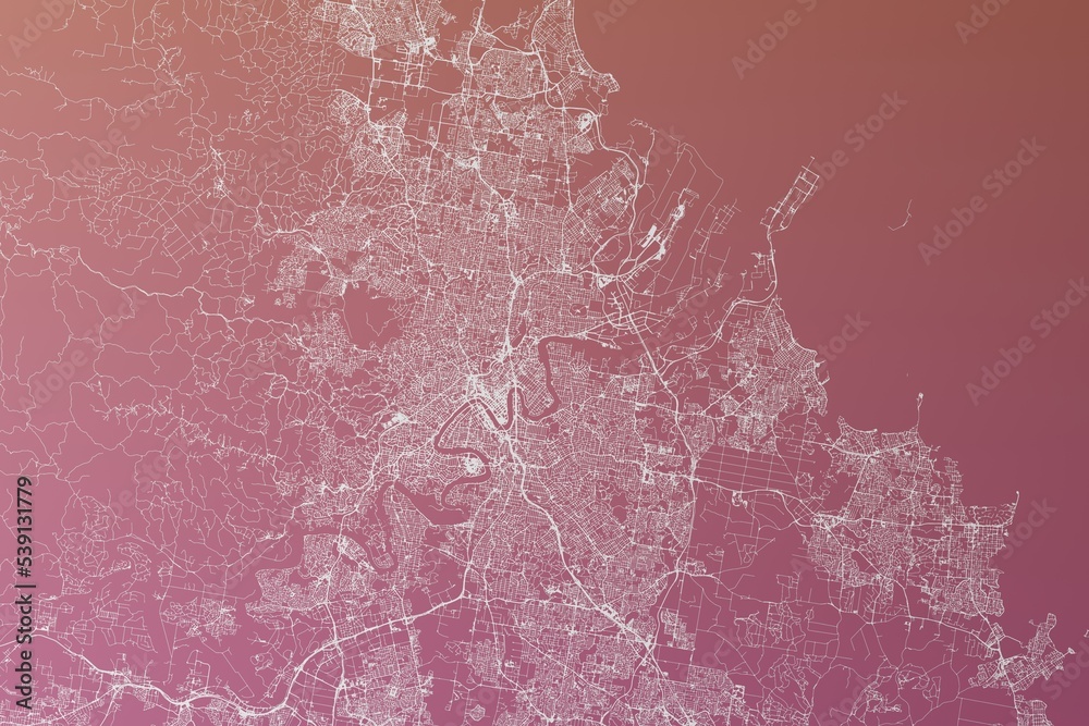 Map of the streets of Brisbane (Australia) made with white lines on ...