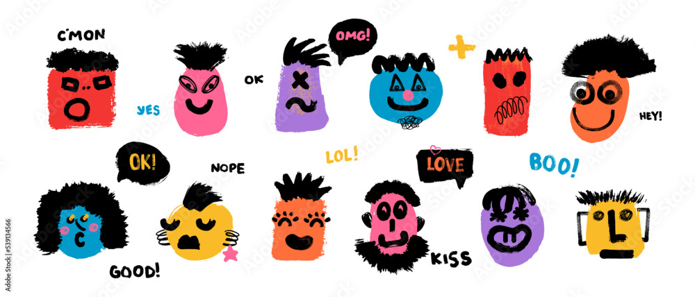 Set of creative cool faces with emotions. Constructor elements, eyes ...