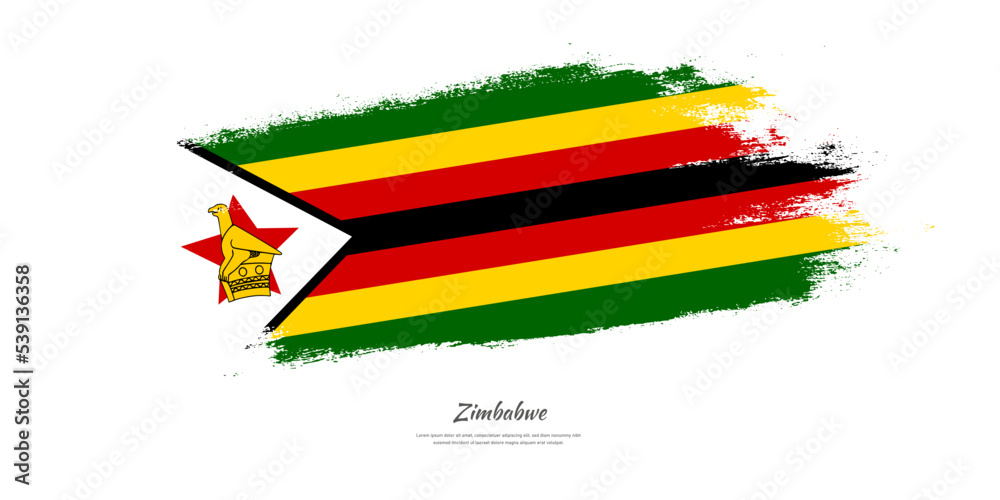Happy Independence Day of Zimbabwe. National flag on artistic stain ...