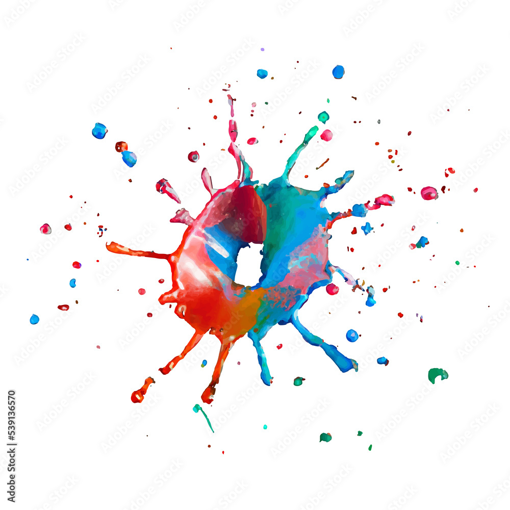 Paint drop splash centered explosion, while raindrop falls on the paint ...