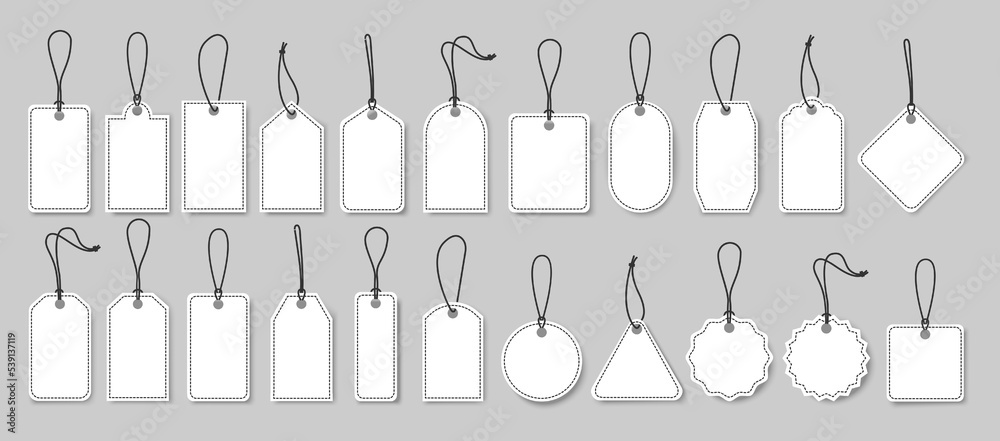 Price tag icons collection.Set of blank white paper price tags or gift ...