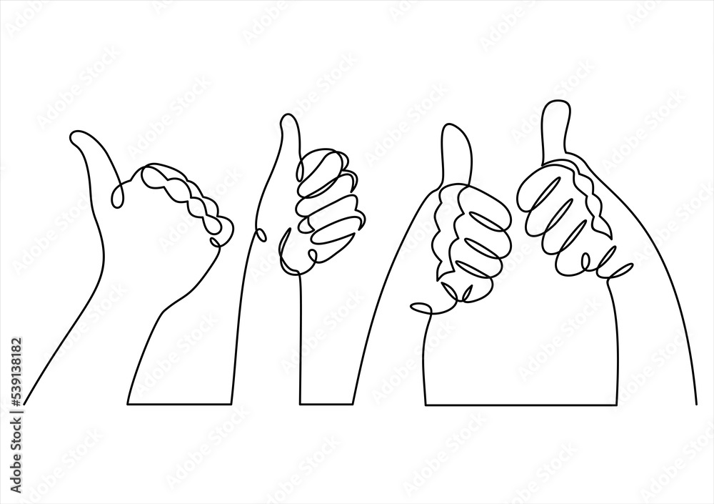 Single line drawing of thumbs up. Business group continuous line draw ...