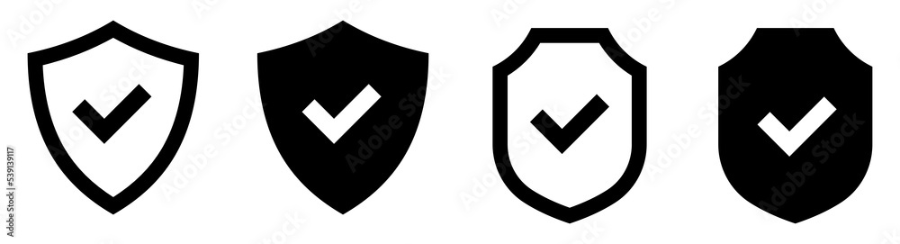 Shield with check mark set. Security shield symbol. Protection icon ...