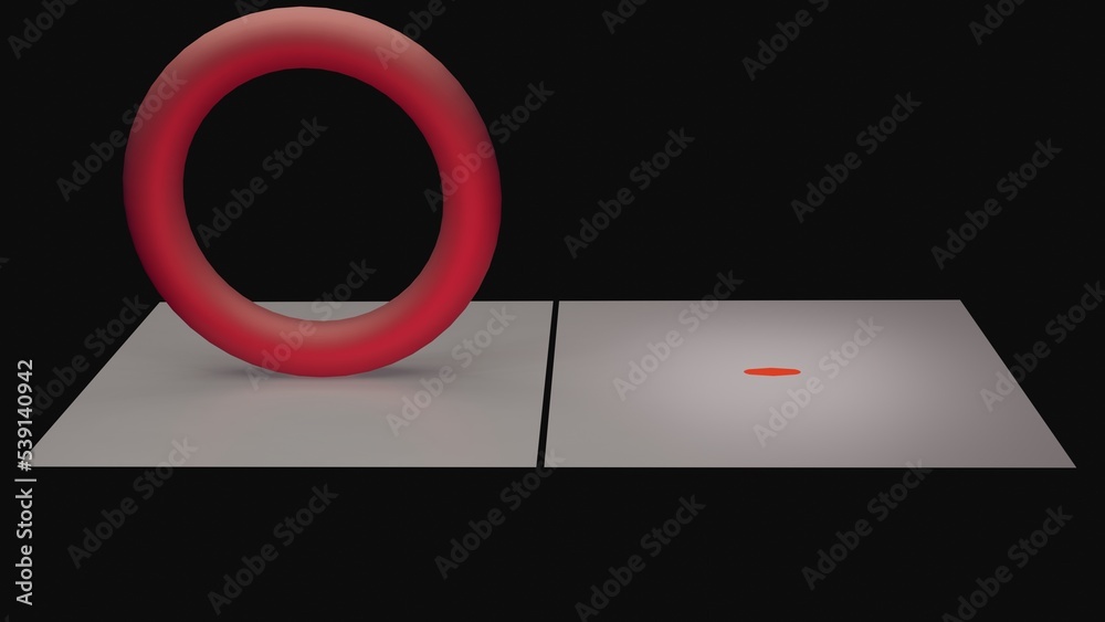 3d torus intersecting 2d plane, revealing cross sections where both ...