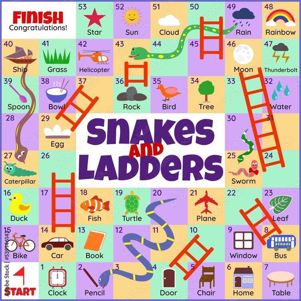 Snakes and Ladders Board Game, Educational Games for Kids, Family Night ...