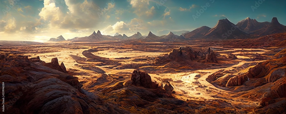 Alien Planet. Futuristic fantasy landscape, sci-fi landscape with ...