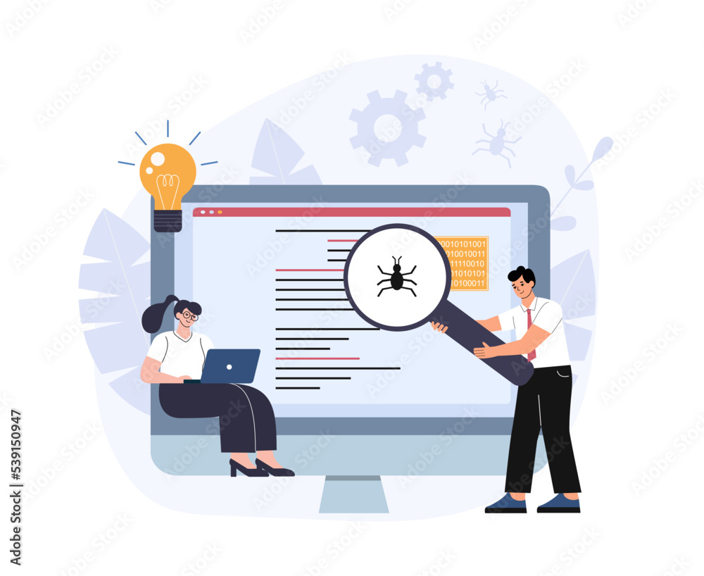 The concept of finding bugs in software. Vector illustration. Stock ...
