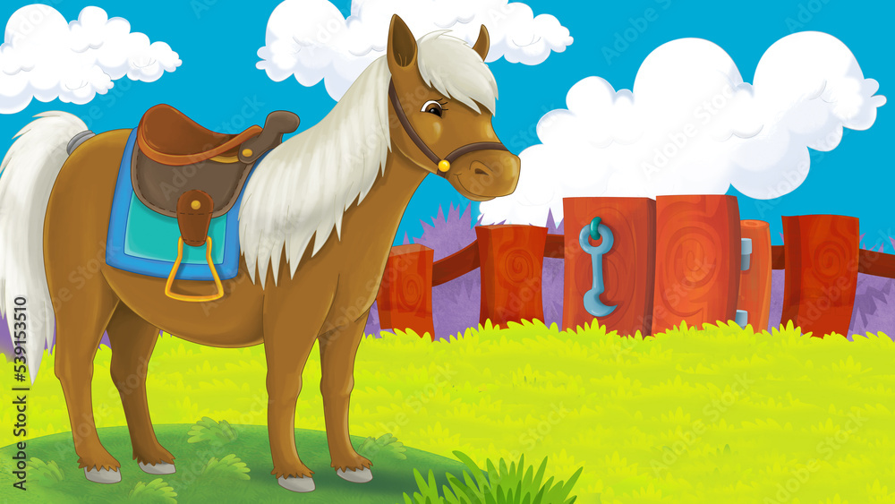 cartoon farm scene with horse stallion illustration Stock Illustration ...