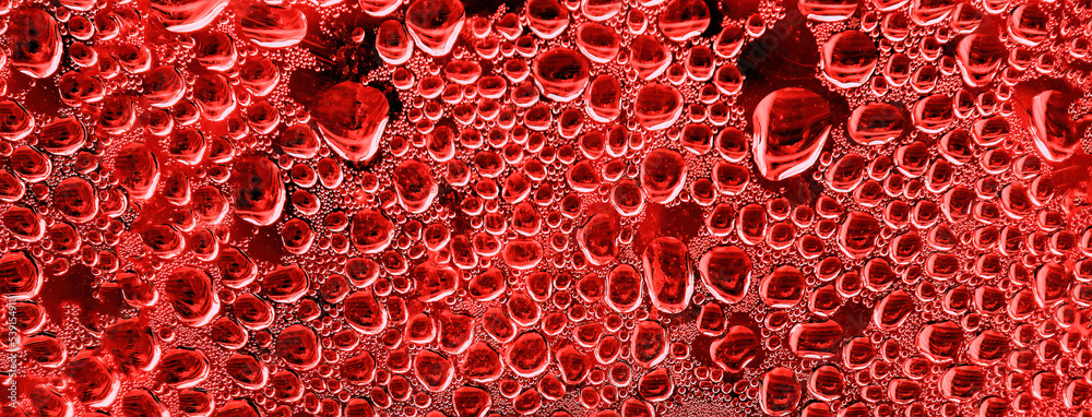 Condensation red water. Real background with texture drops on glass ...