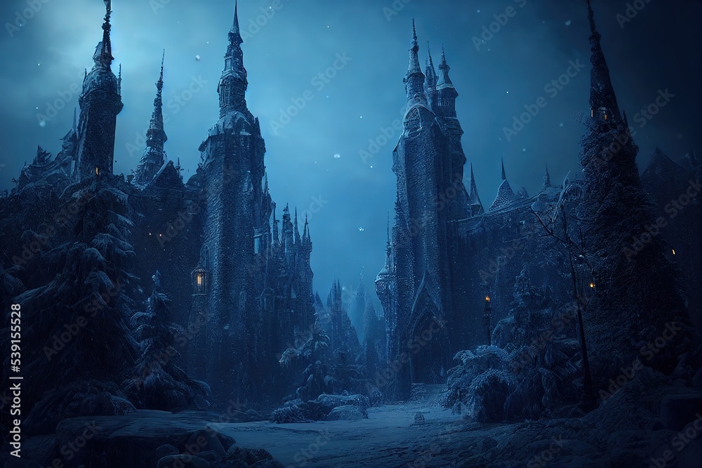 Photo & Art Print In winter, the Gothic-style fortress stands under a ...