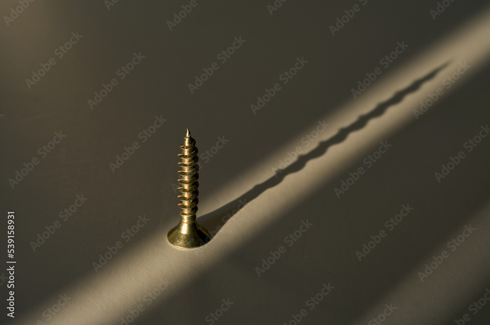 The new yellow self-tapping screw stands vertically on the hat with the ...