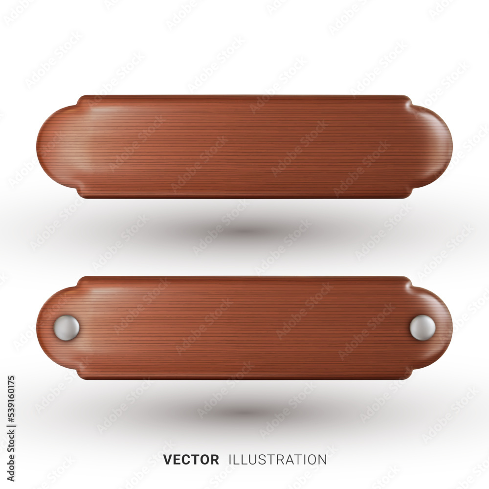 Set of two realistic wooden nameplates isolated on a white background ...