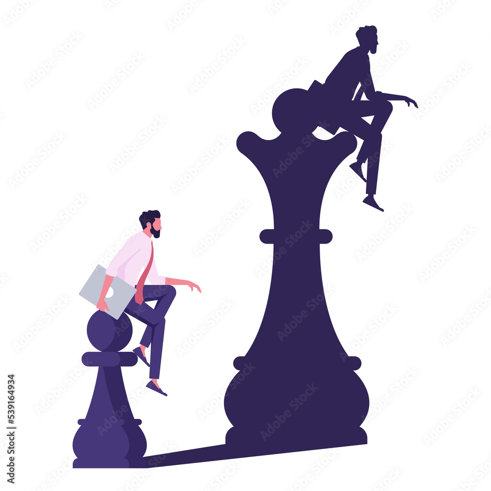 Chess pawn with queen shadow on wall. Conceptual - dreaming and ...