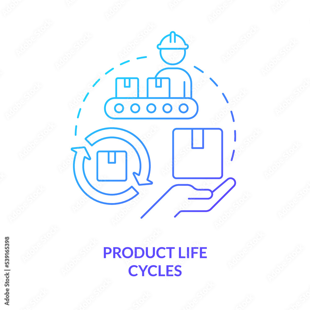 Product life cycles blue gradient concept icon. Manufacturing process ...