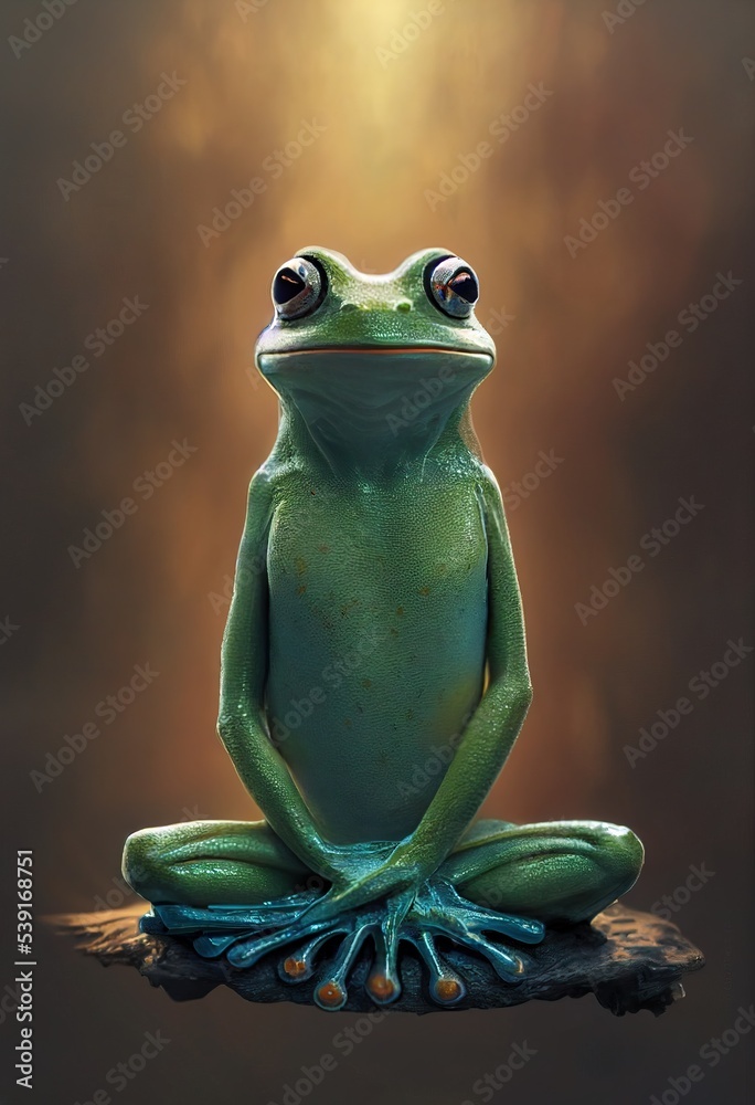 Stunning illustration of frog meditating in lotus position on the ...