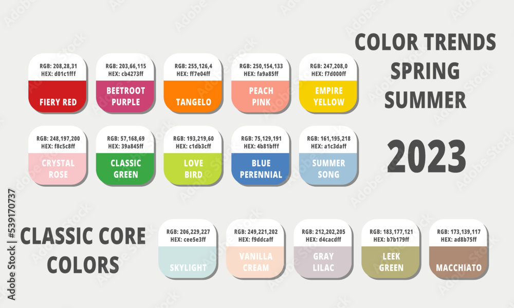 Fashion color trends spring summer 2023. Fashion color guide with named ...