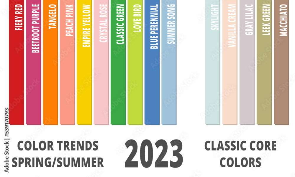 Fashion color trends spring summer 2023. Fashion color guide with named ...