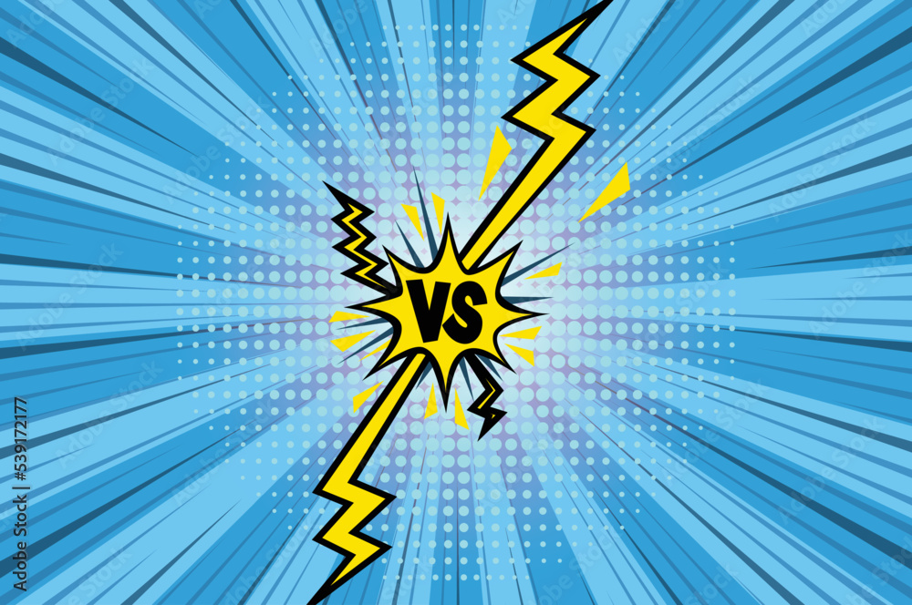 Comic book versus background. Cartoon lightning versus in retro pop art ...