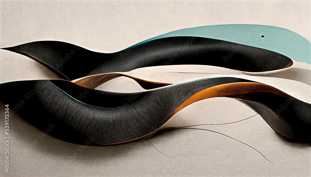 Luxurious, fabric-like curved black lines, detailed contemporary art ...