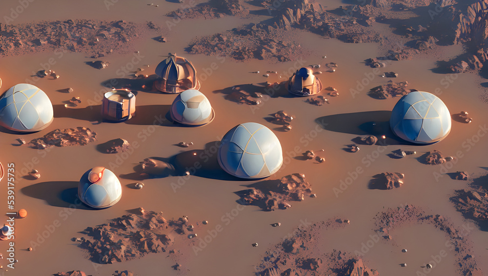 first martian colony - mars base - planet mars colony with geodesic ...