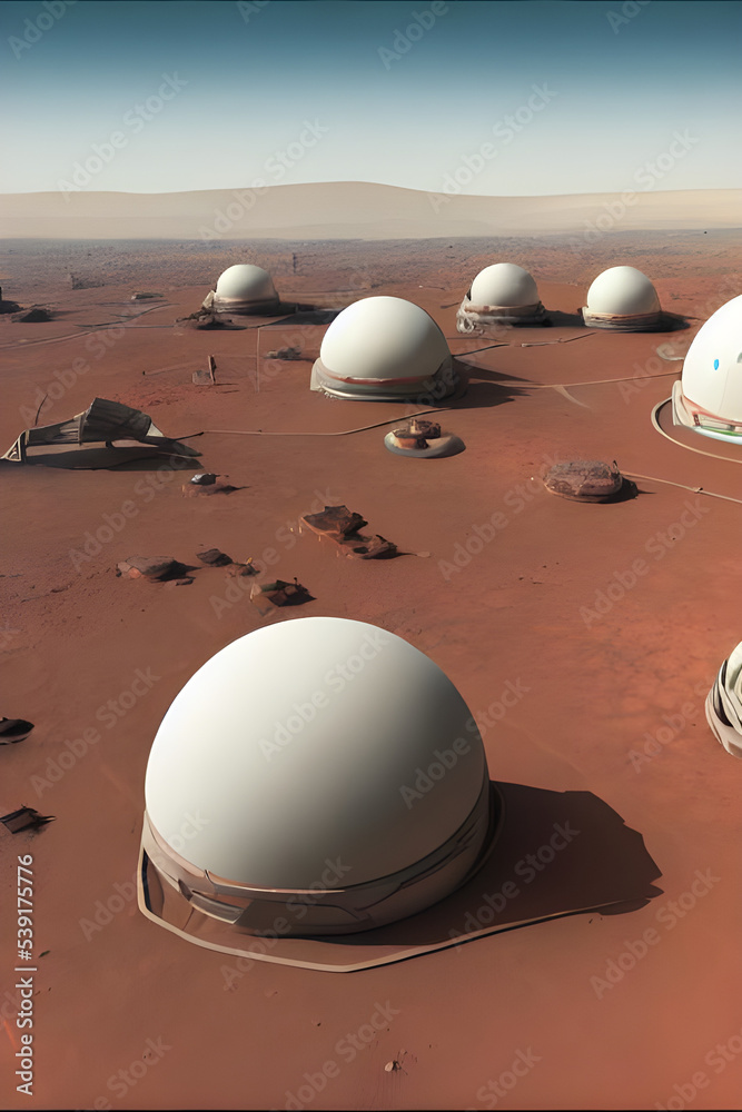 Ilustrace „first martian colony - mars base - planet mars colony with ...