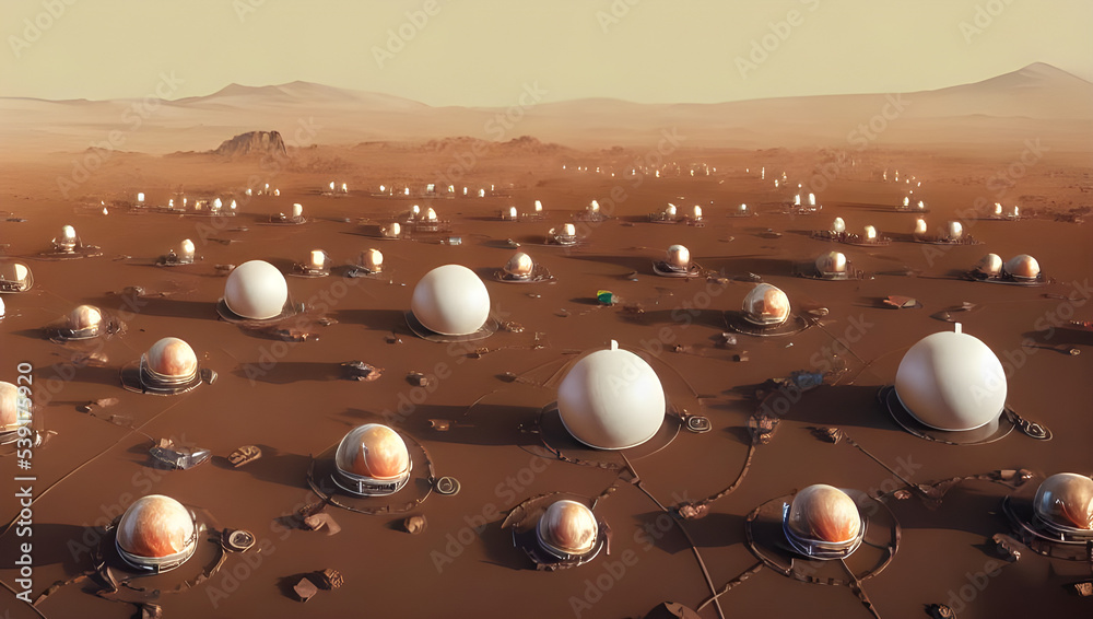 first martian colony - mars base - planet mars colony with geodesic ...