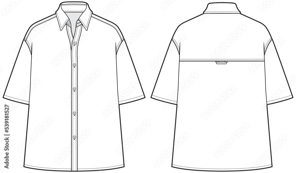 mens short sleeve dropped shoulder oversize collar shirt fashion flat ...