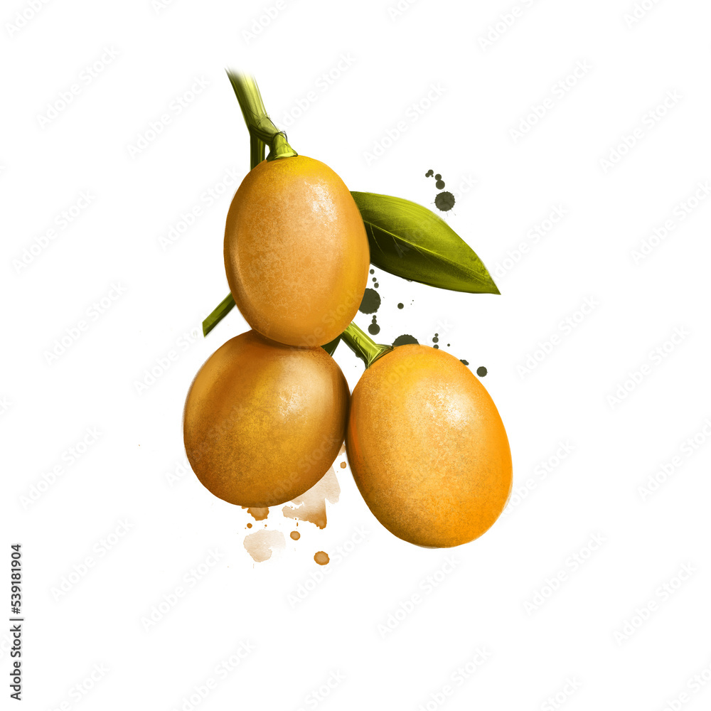 Wampee fruit isolated on white. Digital art watercolor illustration ...