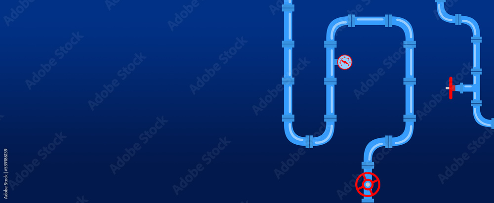 Horizontal industrial background with pipeline. blue water pipes on ...