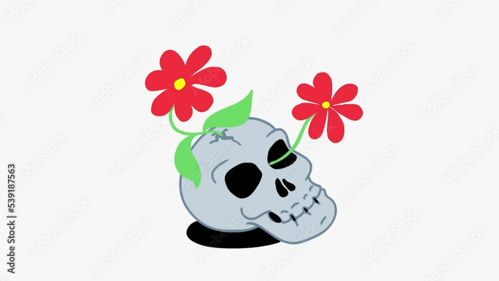 Red flowers grow from the skull. Holiday Halloween. Dead Head. Symbol ...
